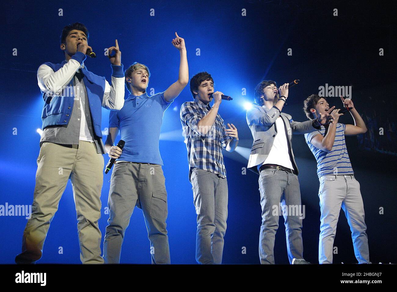 One Direction on stage during the 2011 Capital FM Jingle Bell Ball at ...