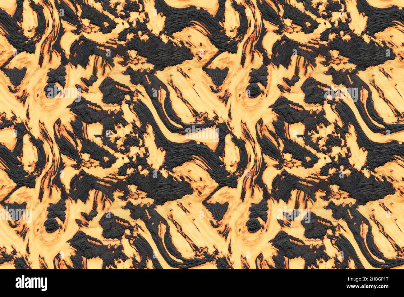 Seamless texture of hot cooling lava. Yellow liquid and black hardened ...