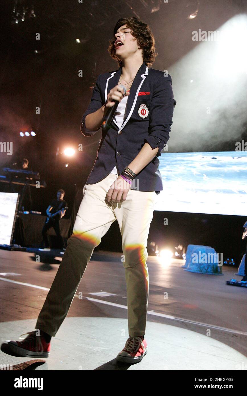 Harry Styles of One Direction performing live in concert at HMV ...