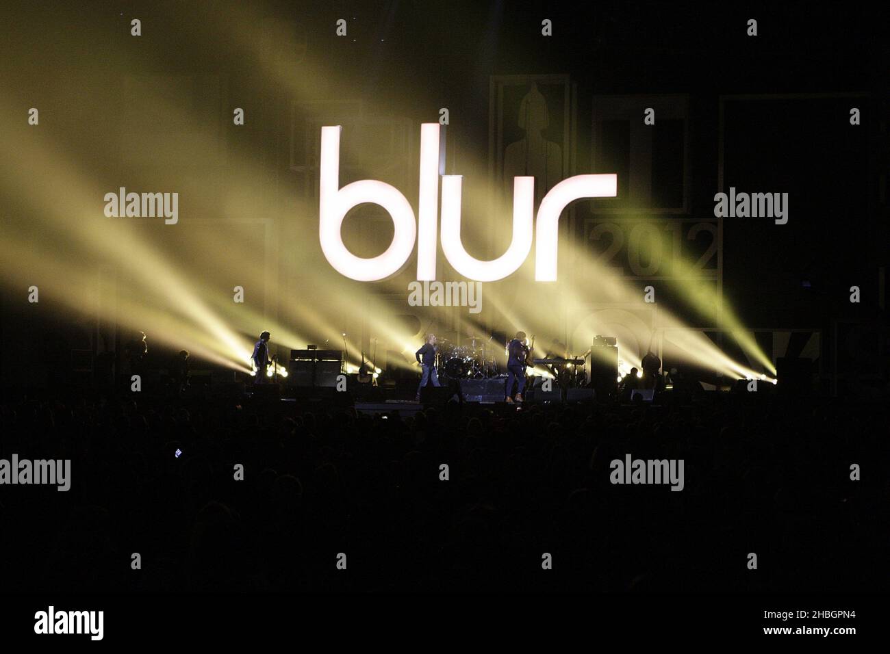 Blur perform on stage during the 2012 Brit awards at The O2 Arena ...
