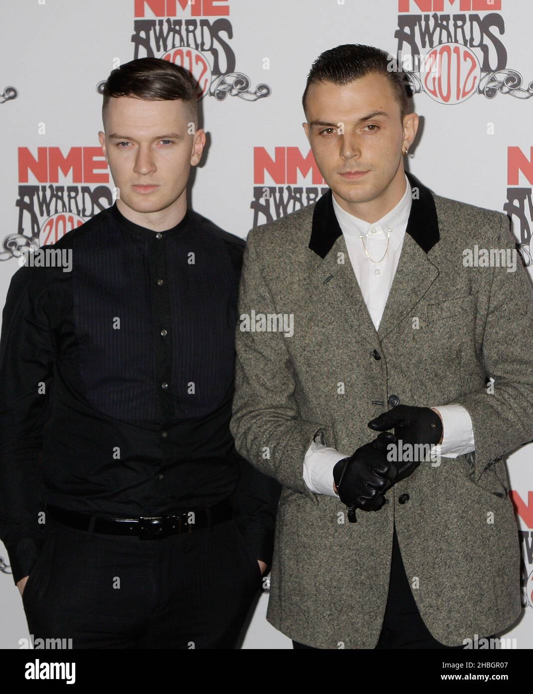 Hurts arriving at the NME Awards at 02 Brixton Academy in London Stock ...