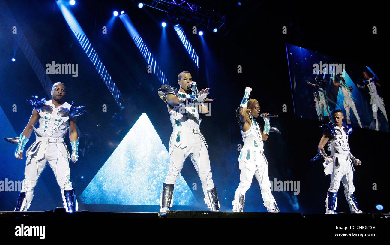 Ortise Williams, Marvin Humes, JB Gill and Aston Merrygold of JLS ...