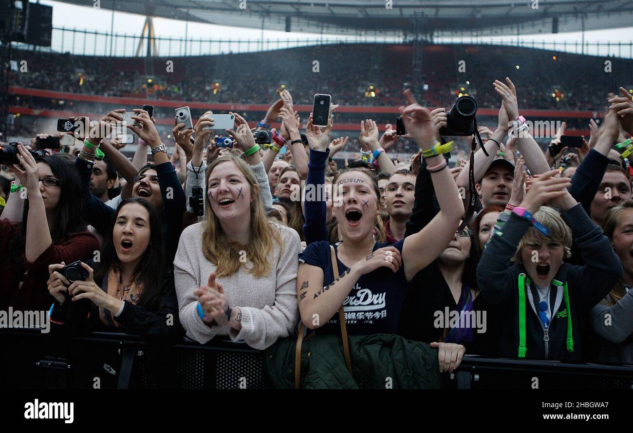Crowd Fans at Coldplay performance at Emirates Stadium, North London ...