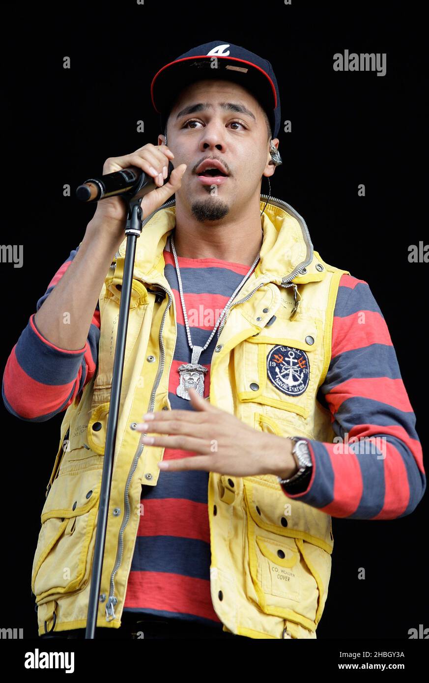 J Cole performs on stage at Day 3 of The Barclaycard Wireless Festival ...