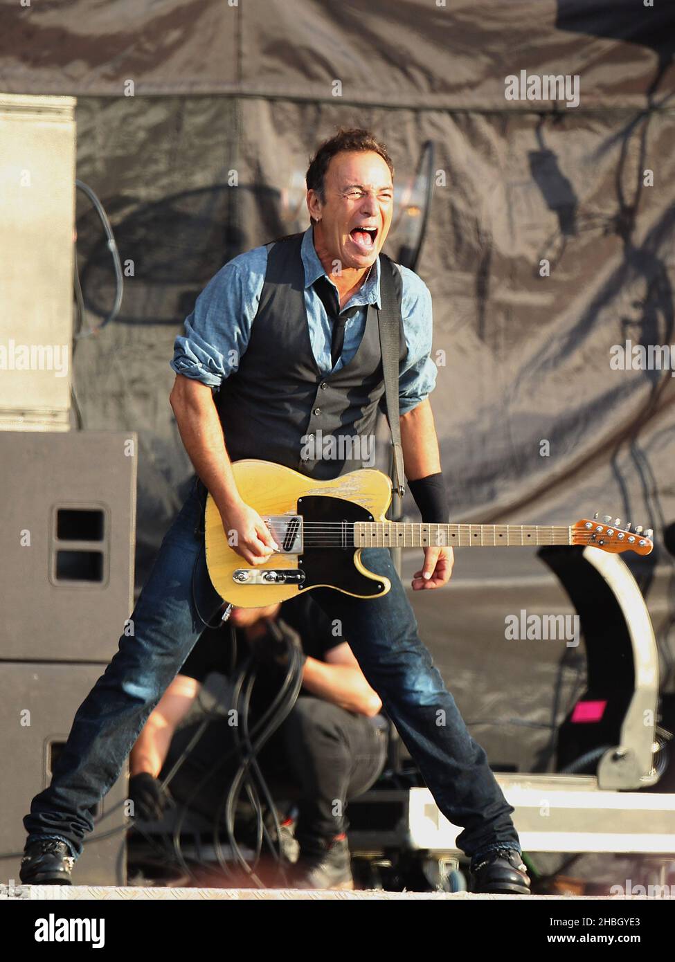 Bruce Springsteen performs and headlines on stage at Hard Rock Calling ...