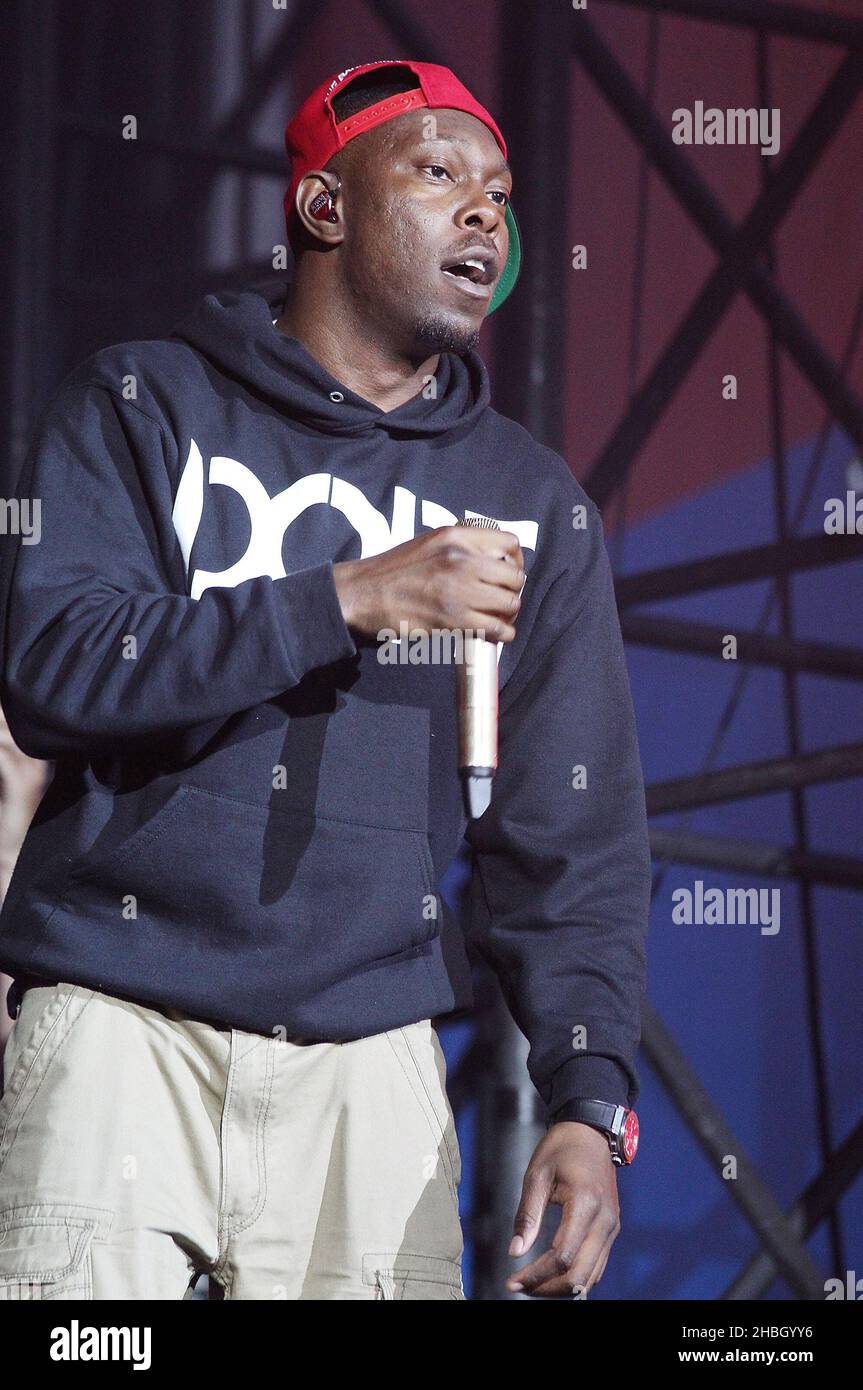 Dizzee Rascal performs on stage solar at Coca-Cola's London 2012 ...