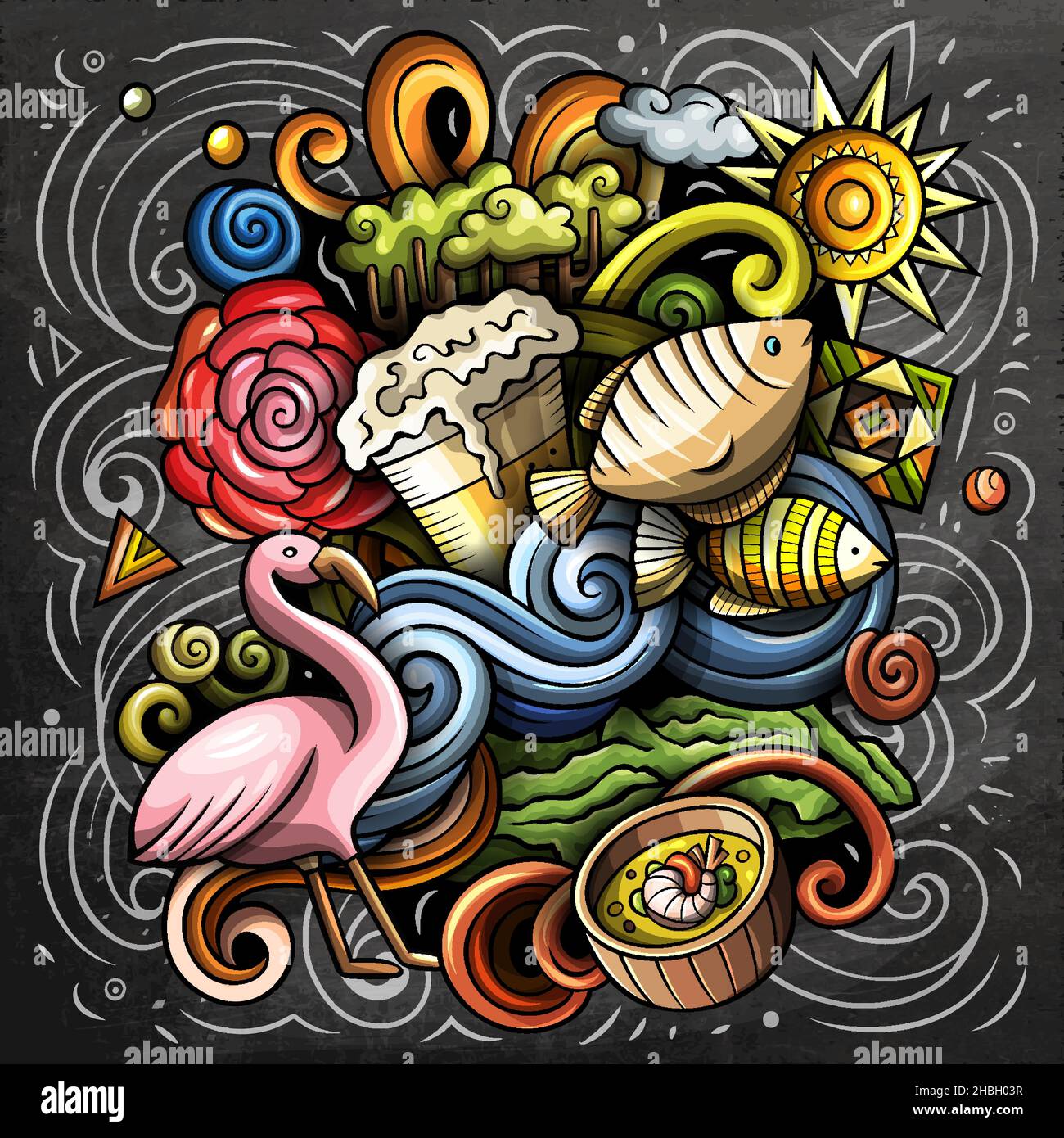 Ecuador cartoon vector doodle chalkboard illustration. Colorful ...