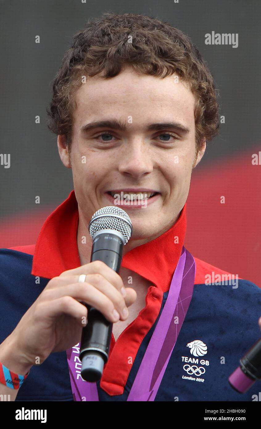 Steven Burke of the Mens Pursuit Cyclist Gold Medalists team at the BT ...