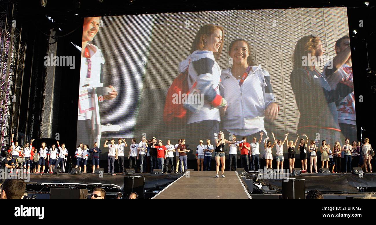 A collection of Team GB Atheletes on stage at the BT London Live ...