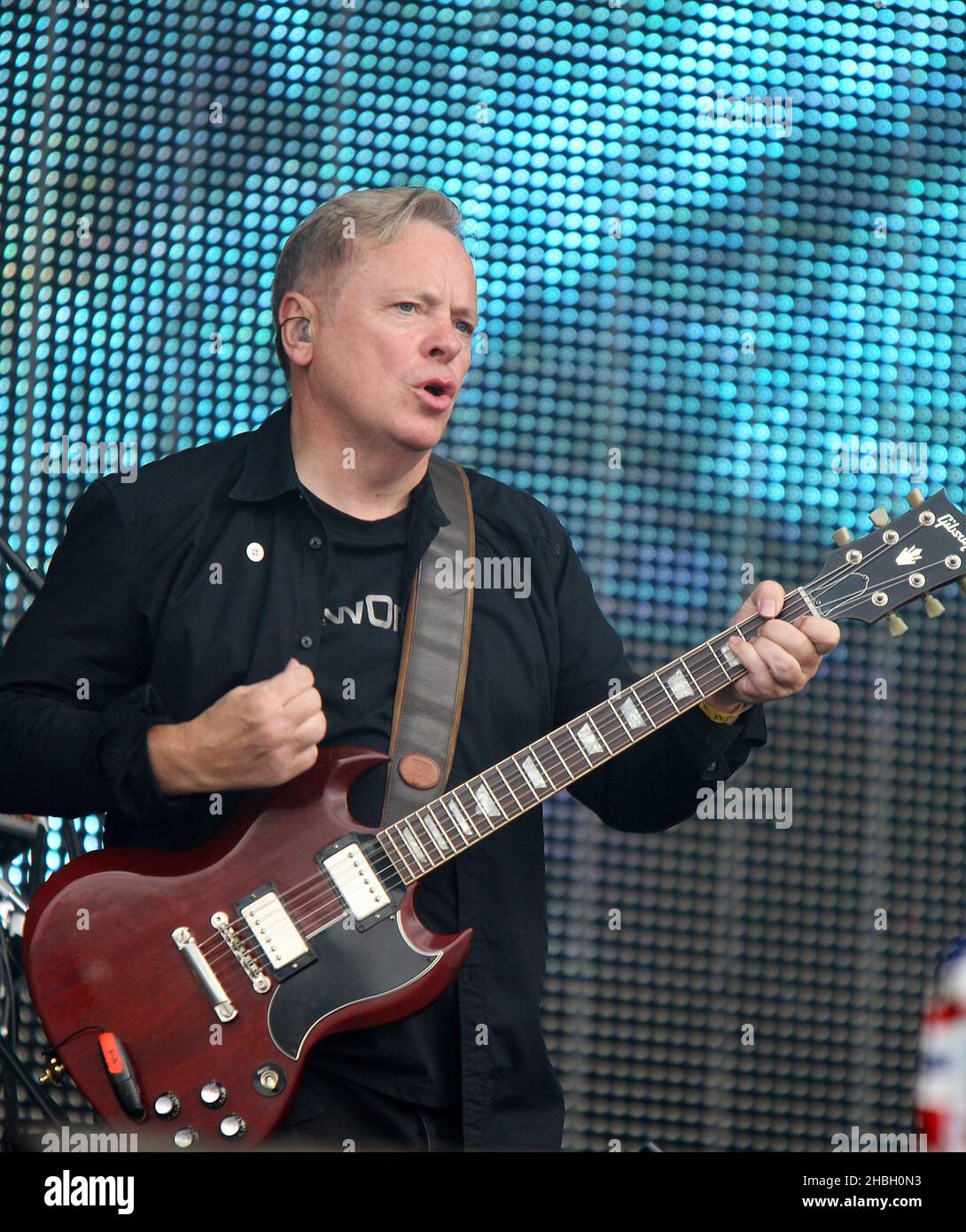Bernard Sumner of New Order performs live on stage during the BT London ...