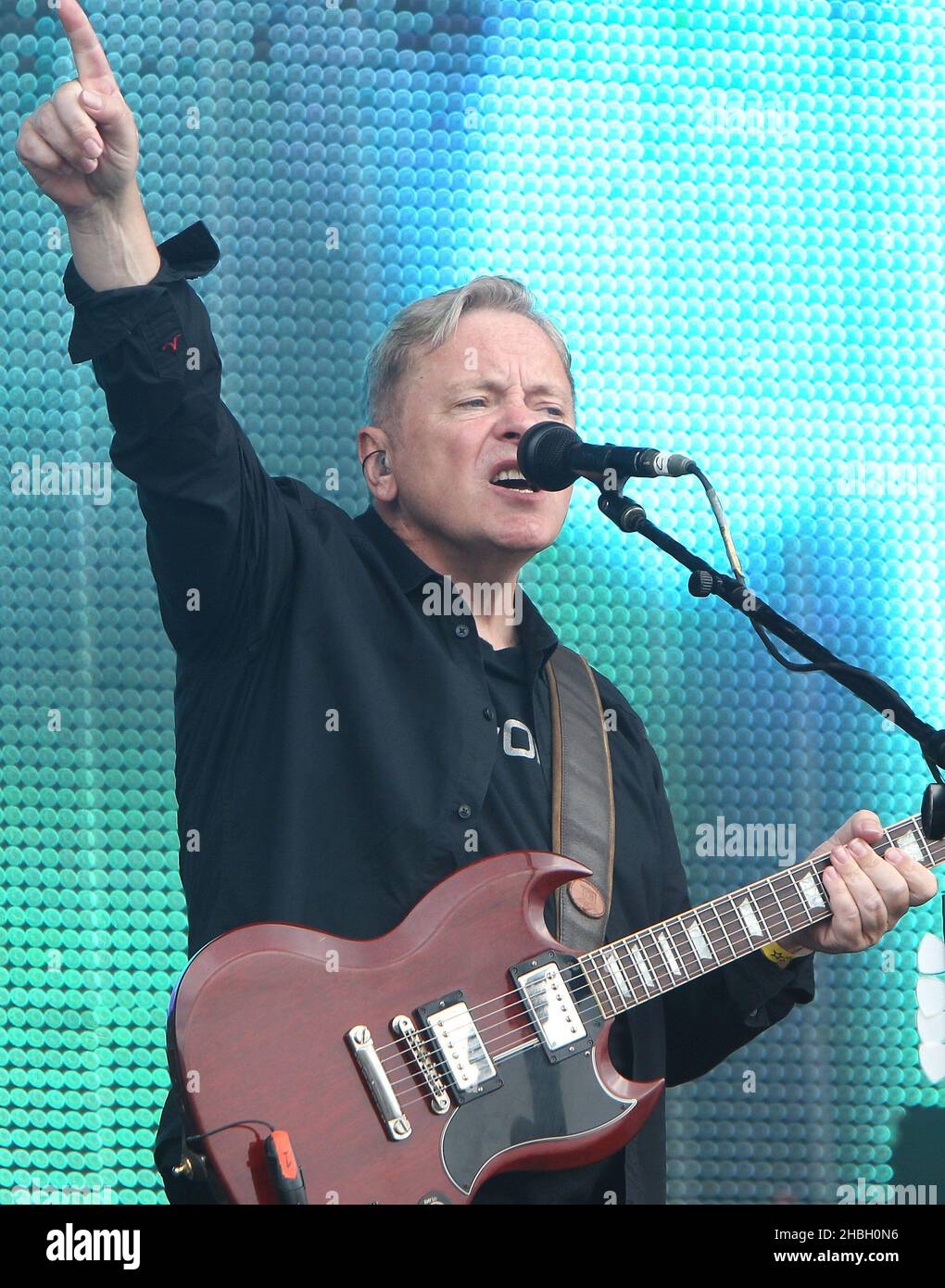 Bernard Sumner of New Order performs live on stage during the BT London ...
