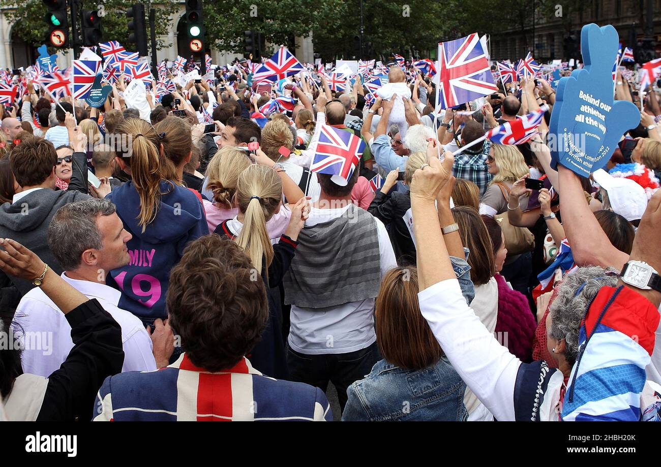 General views of crowd as the parade celebrating Britain's Olympic and ...