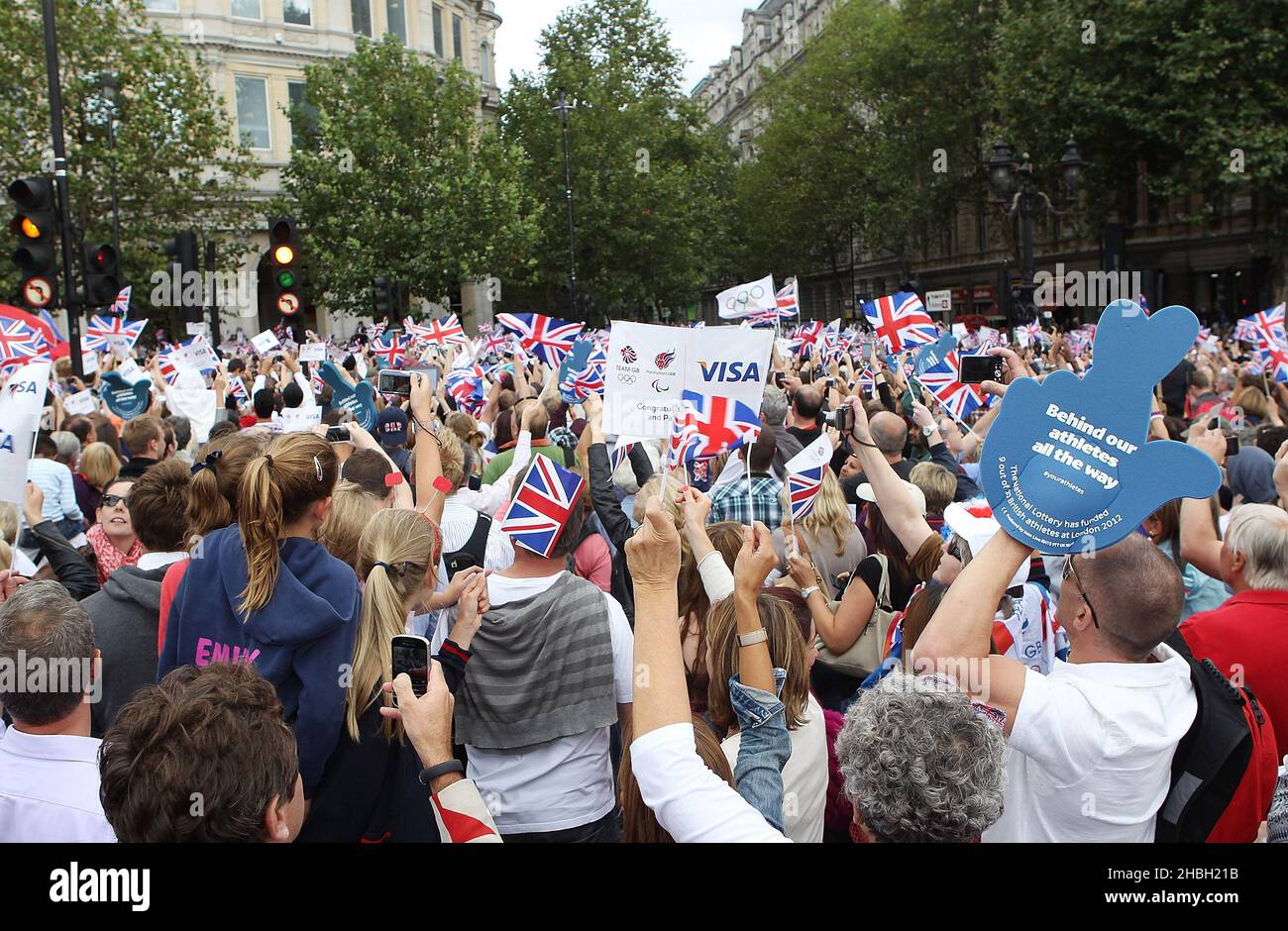 General views of crowd as the parade celebrating Britain's Olympic and ...