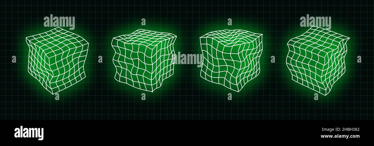 vector retro futuristic neon design elements 3D cube. Retro graphics set , 80s design trends and ...
