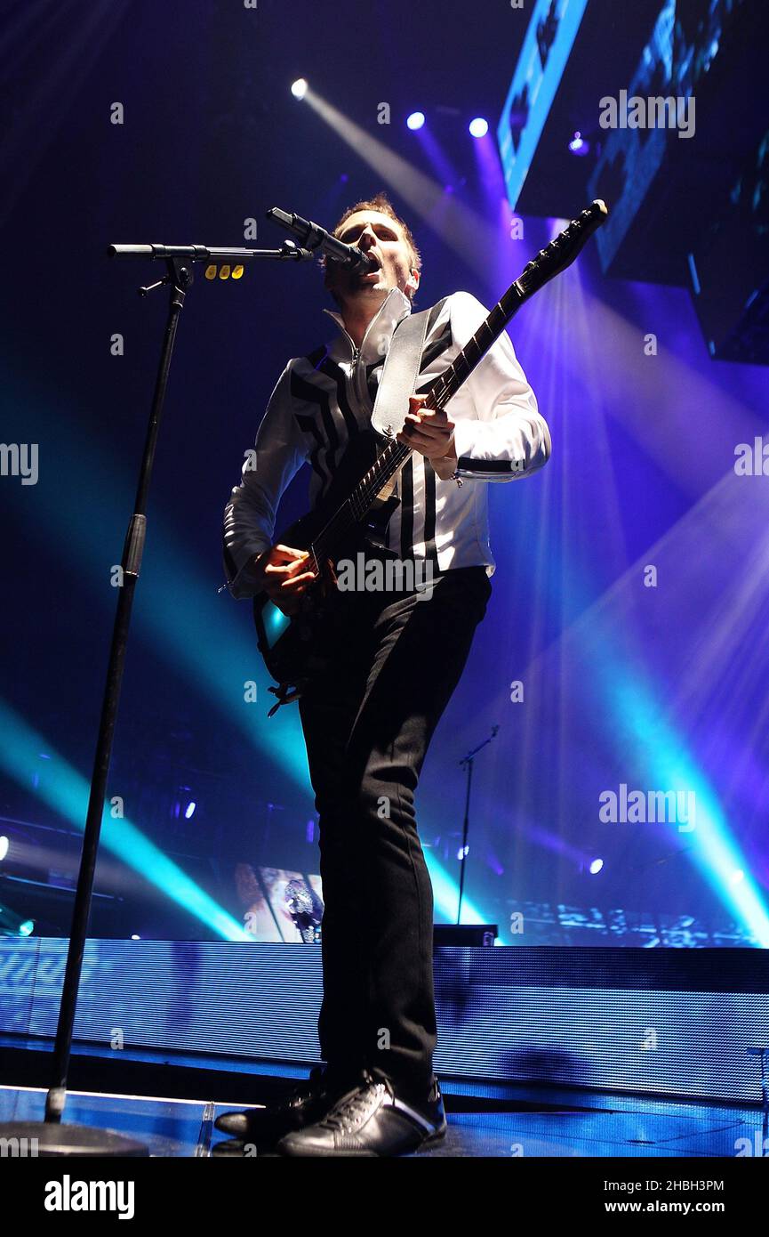 Matt Bellamy of Muse performs on stage at the 02 Arena in London Stock ...