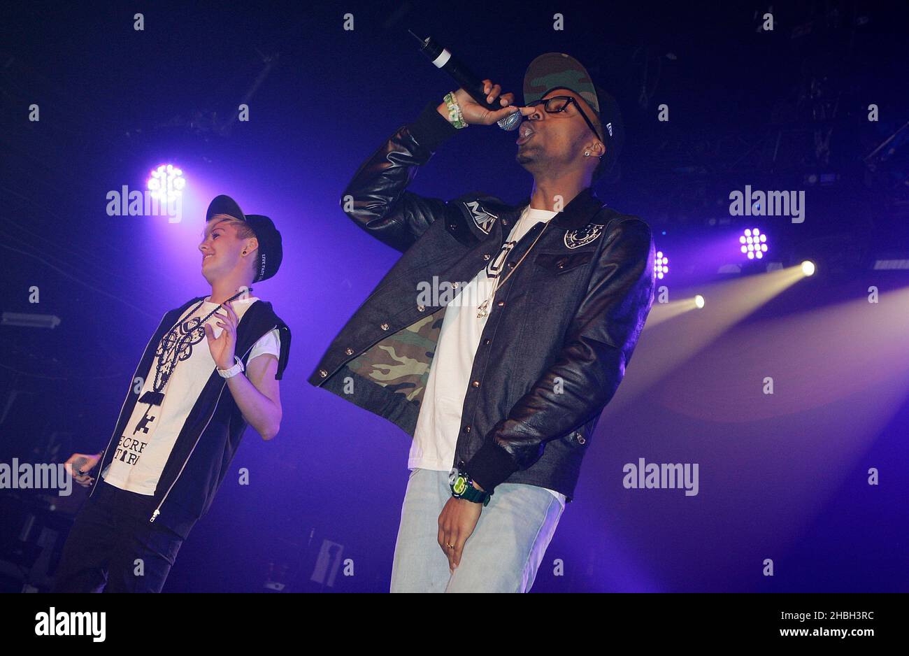 Charlotte Rundle and Simeon Dixon of MK1 supporting JLS performing at G ...