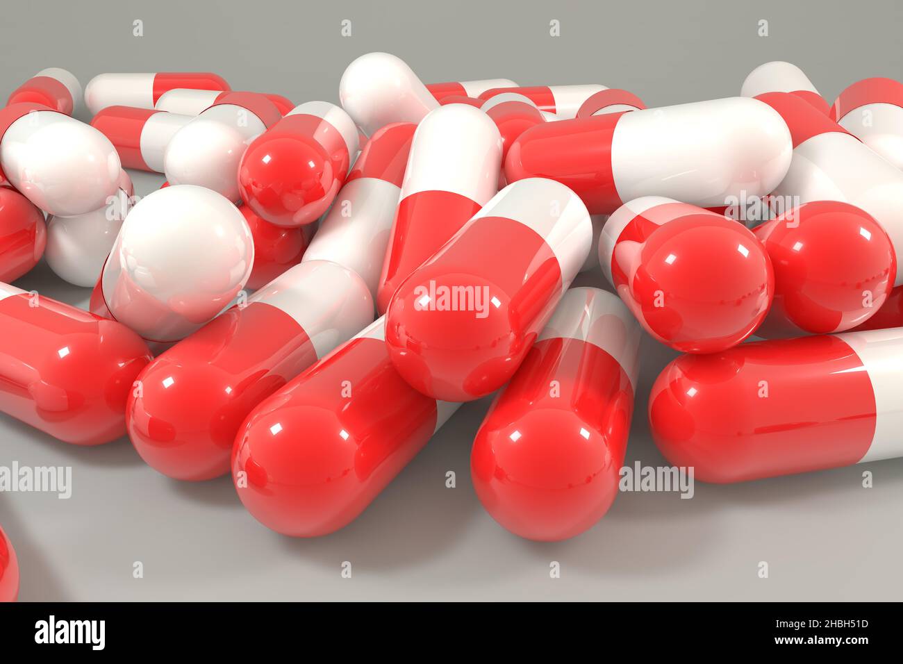 Drug-embedded red and white capsule shells 3D render Stock Photo - Alamy