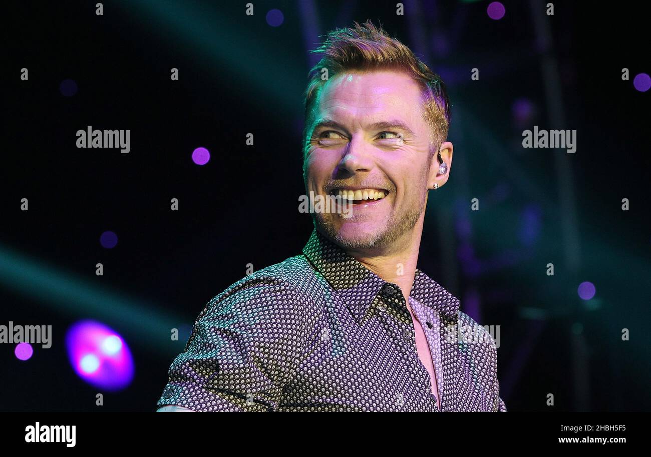 Ronan Keating performs on stage at the 02 Arena in East London Stock ...