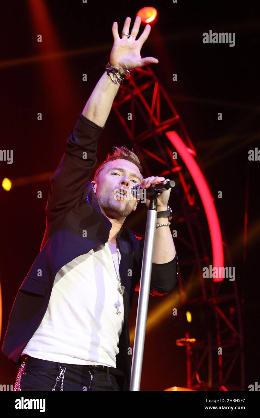 Ronan Keating performs on stage at the 02 Arena in East London Stock ...