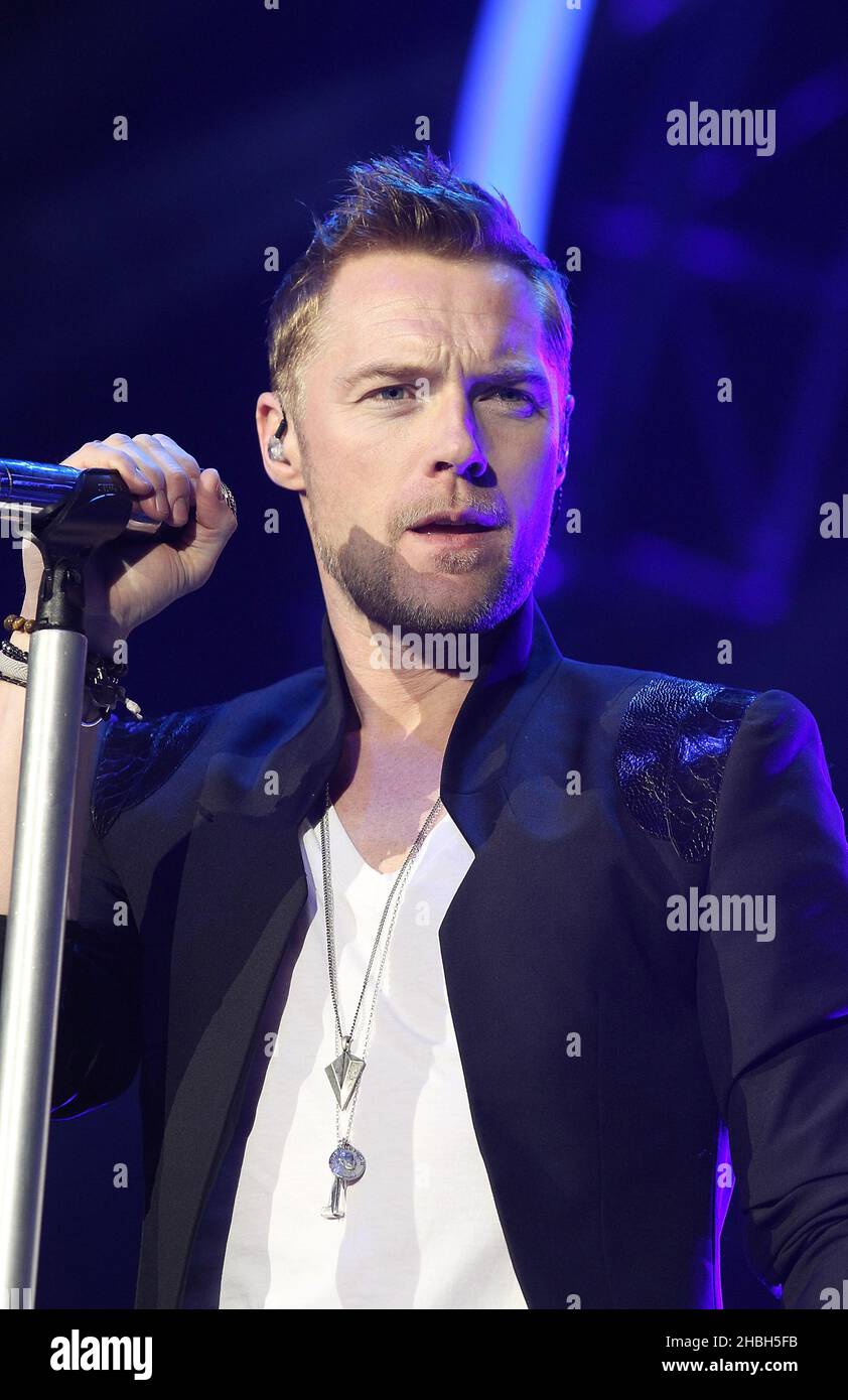 Ronan Keating performs on stage at the 02 Arena in East London Stock ...