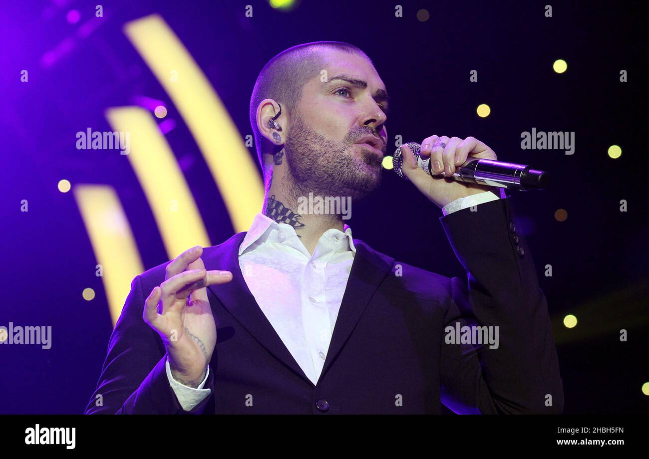 Shane Lynch of Boyzone performs on stage at the 02 Arena in East London ...