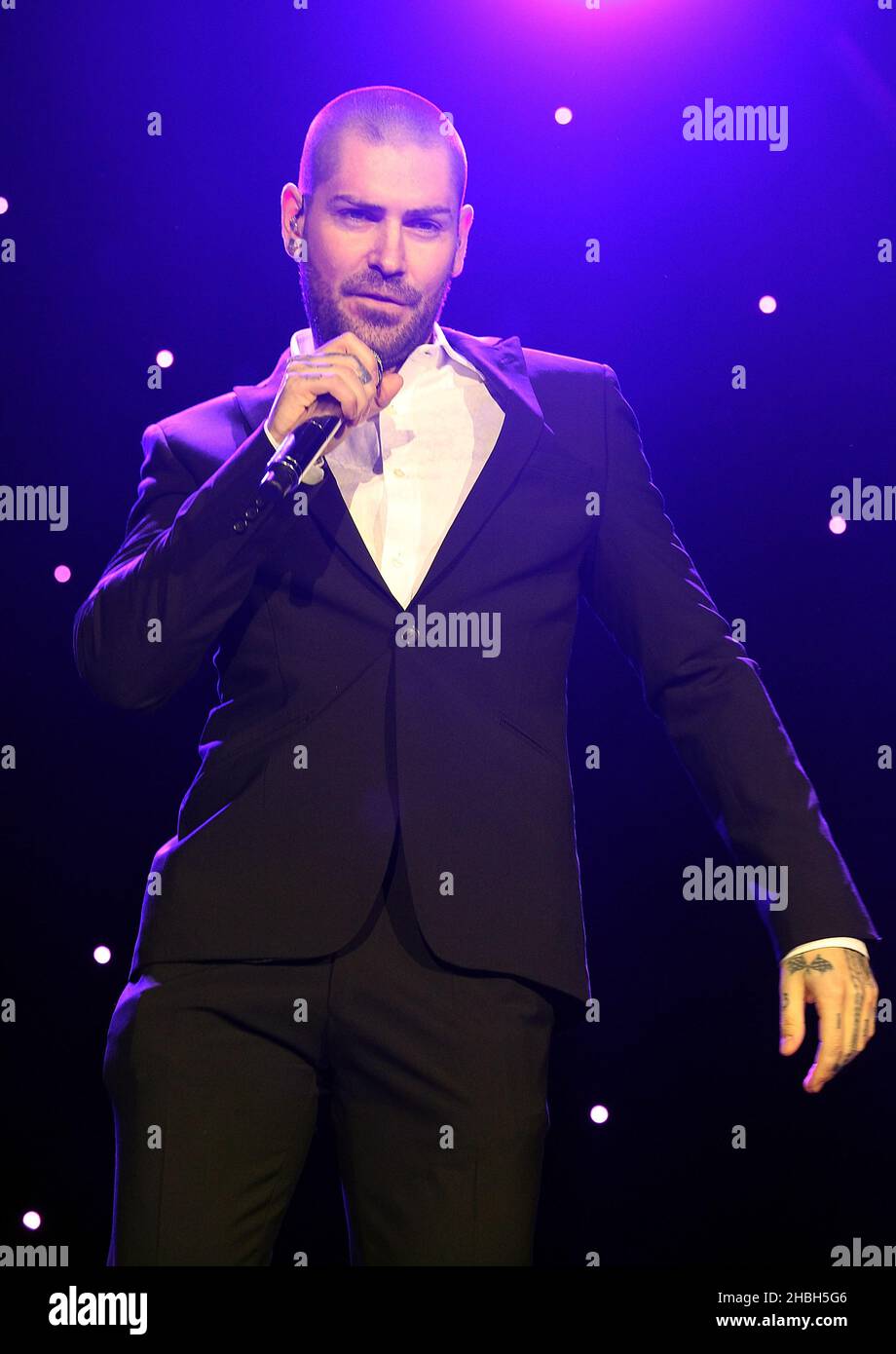 Shane Lynch of Boyzone performs on stage at the 02 Arena in East London ...