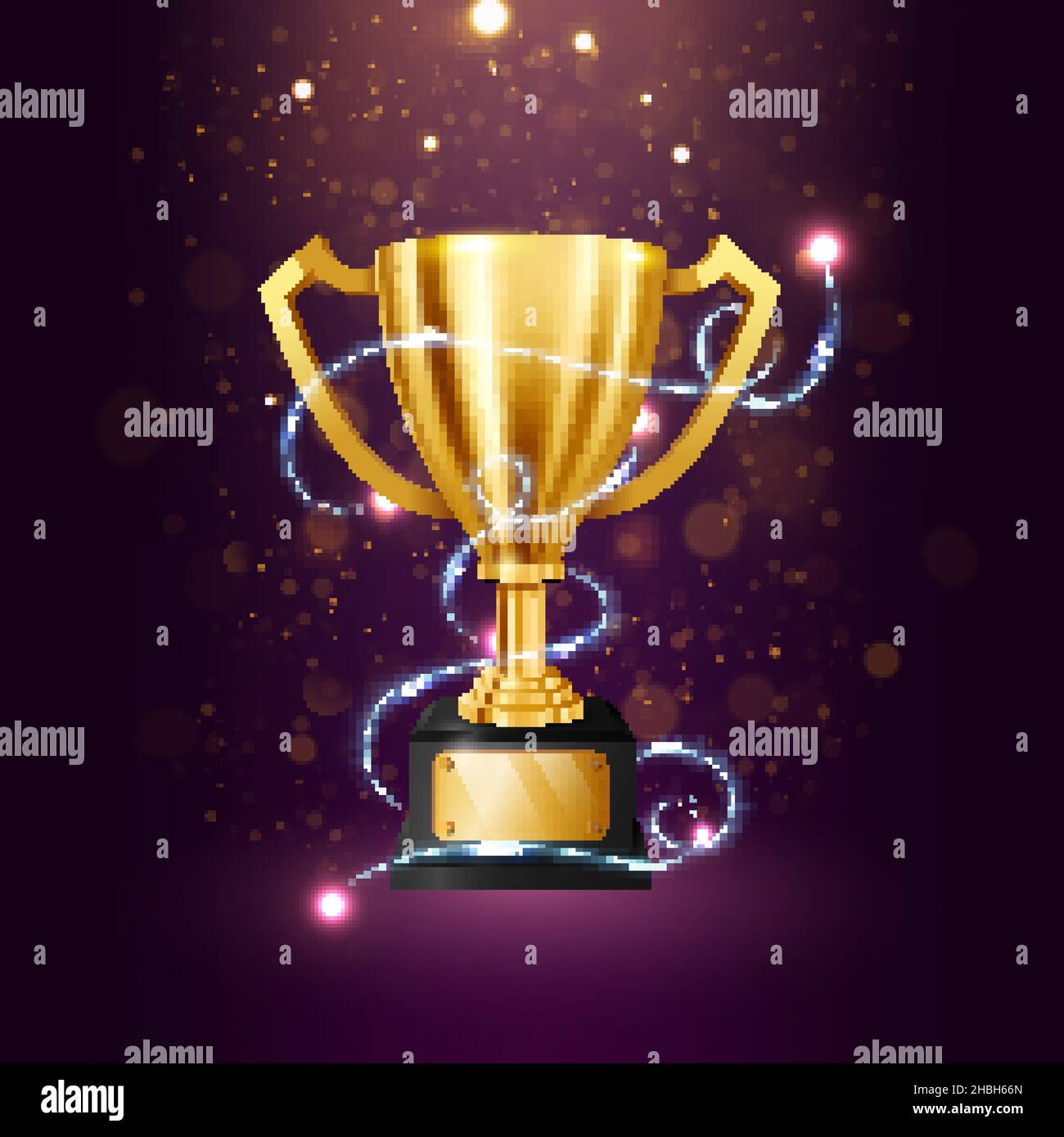 Realistic Golden Trophy with blue light in motion and sparks Stock ...
