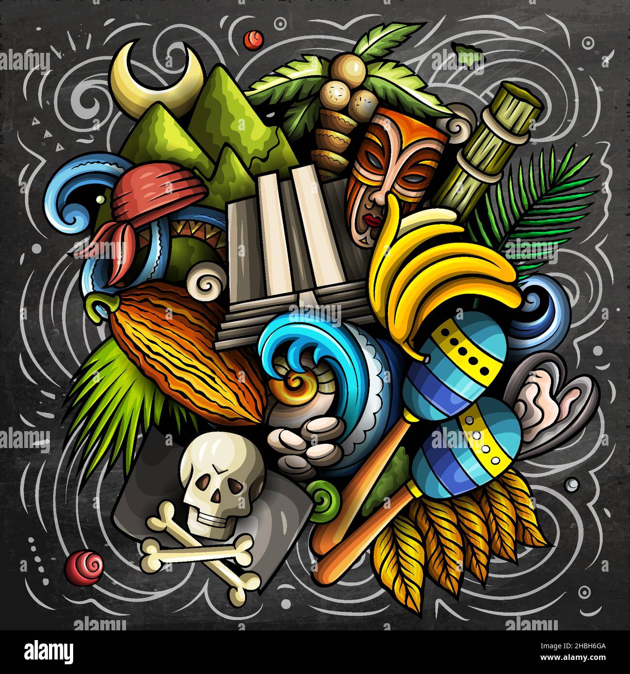 Dominican Republic cartoon vector doodle chalkboard illustration Stock ...