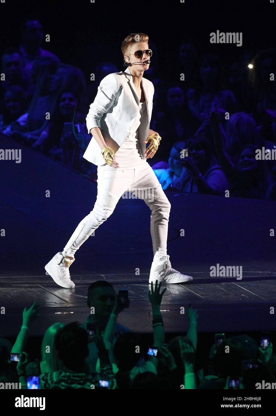 Justin bieber performing at the o2 arena in london hi-res stock ...