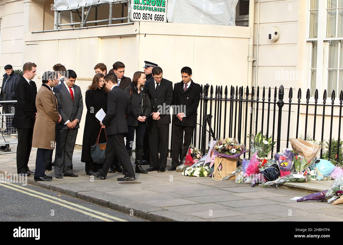 Tributes to the late Margaret Thatcher outside her home at 74 Chester ...