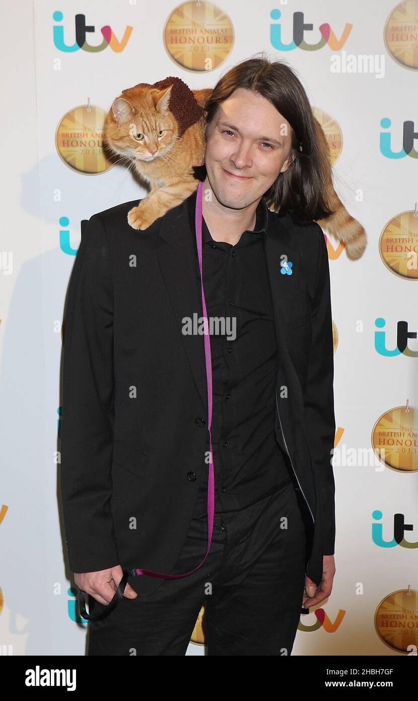 James Bowen and his cat called Bob attending the British Animal Honours ...