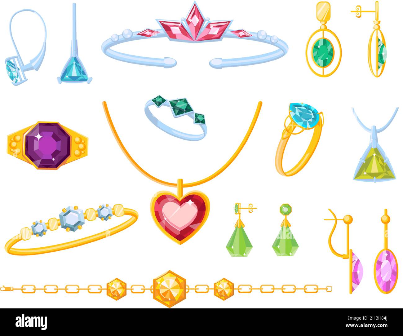 Gem, diamond, crystal and jewel stone shapes line icons. Outline ...