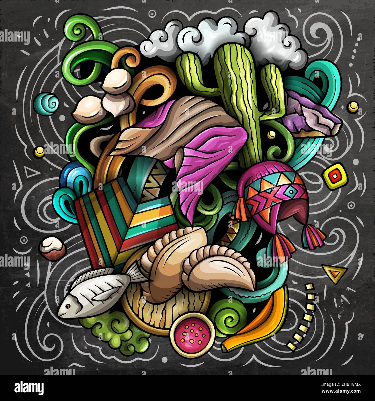Bolivia cartoon vector doodle chalkboard illustration. Colorful ...