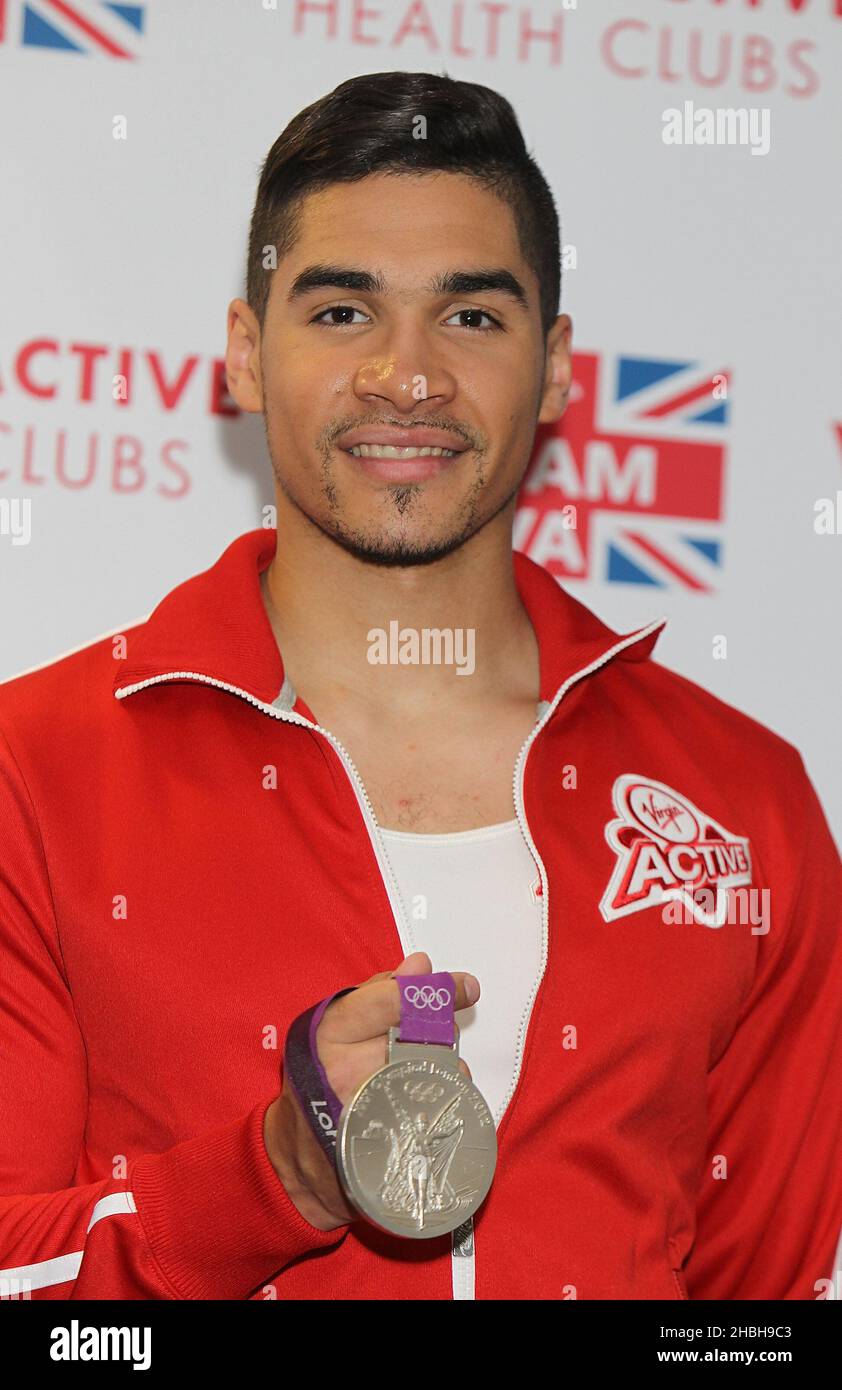 Louis Smith MBE attending the 2013 Team Event at Virgin Active gym at ...