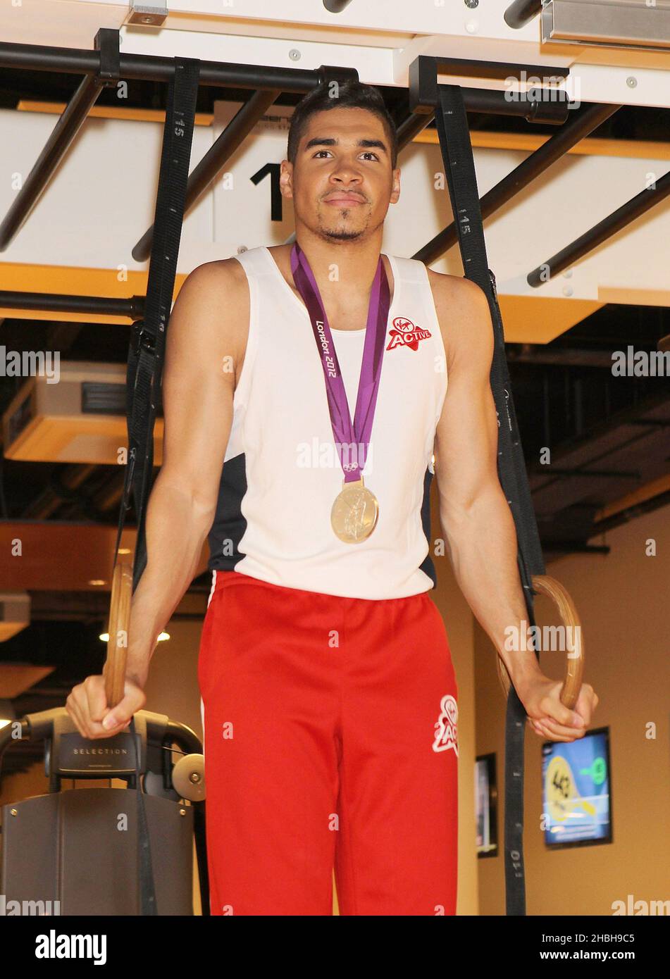 Louis Smith MBE attending the 2013 Team Event at Virgin Active gym at ...