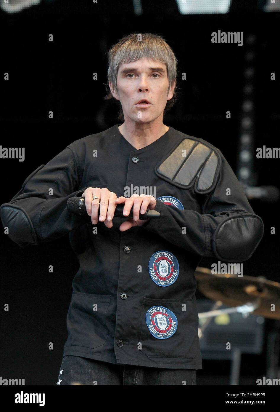 Ian Brown of Stone Roses performs on stage at Finsbury Park in London ...