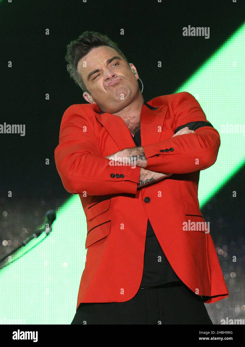 Robbie Williams performs on stage at the Capital FM's Summertime Ball ...