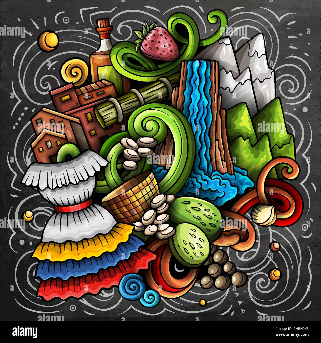 Venezuela cartoon vector doodle chalkboard illustration. Colorful ...