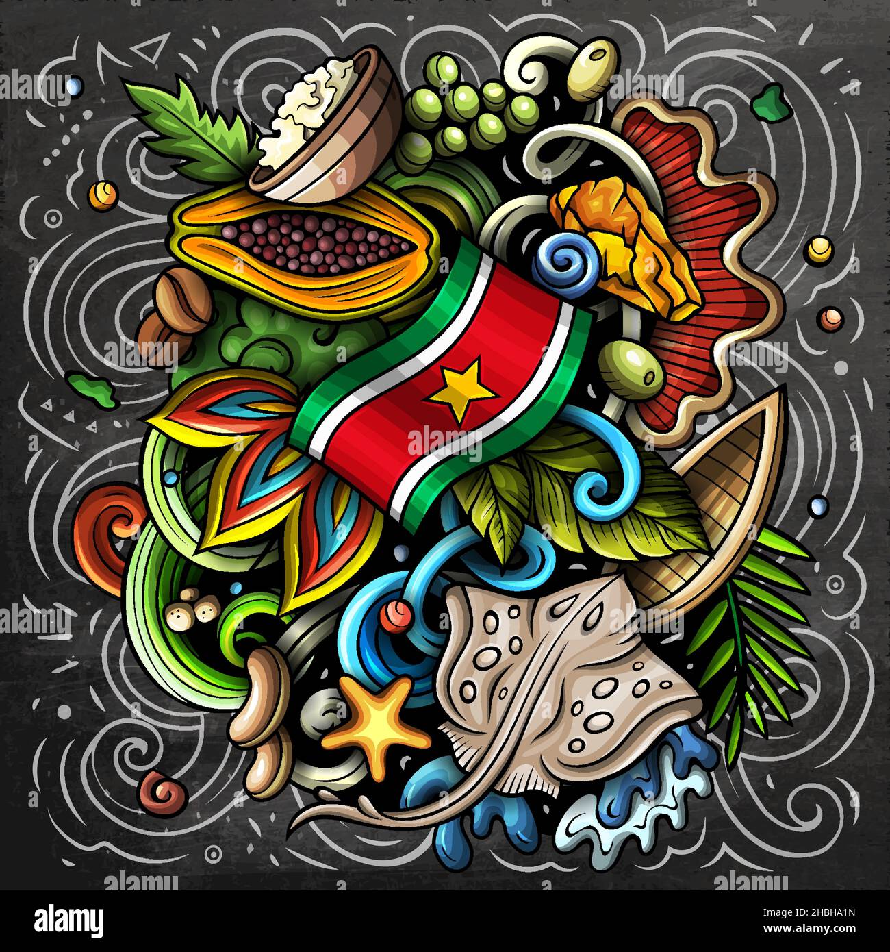 Suriname cartoon vector doodle chalkboard illustration. Colorful ...