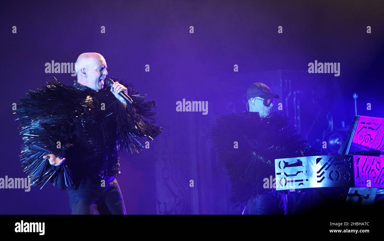 Neil Tennant and Chris Lowe of the Pet shop Boys perform on stage at ...