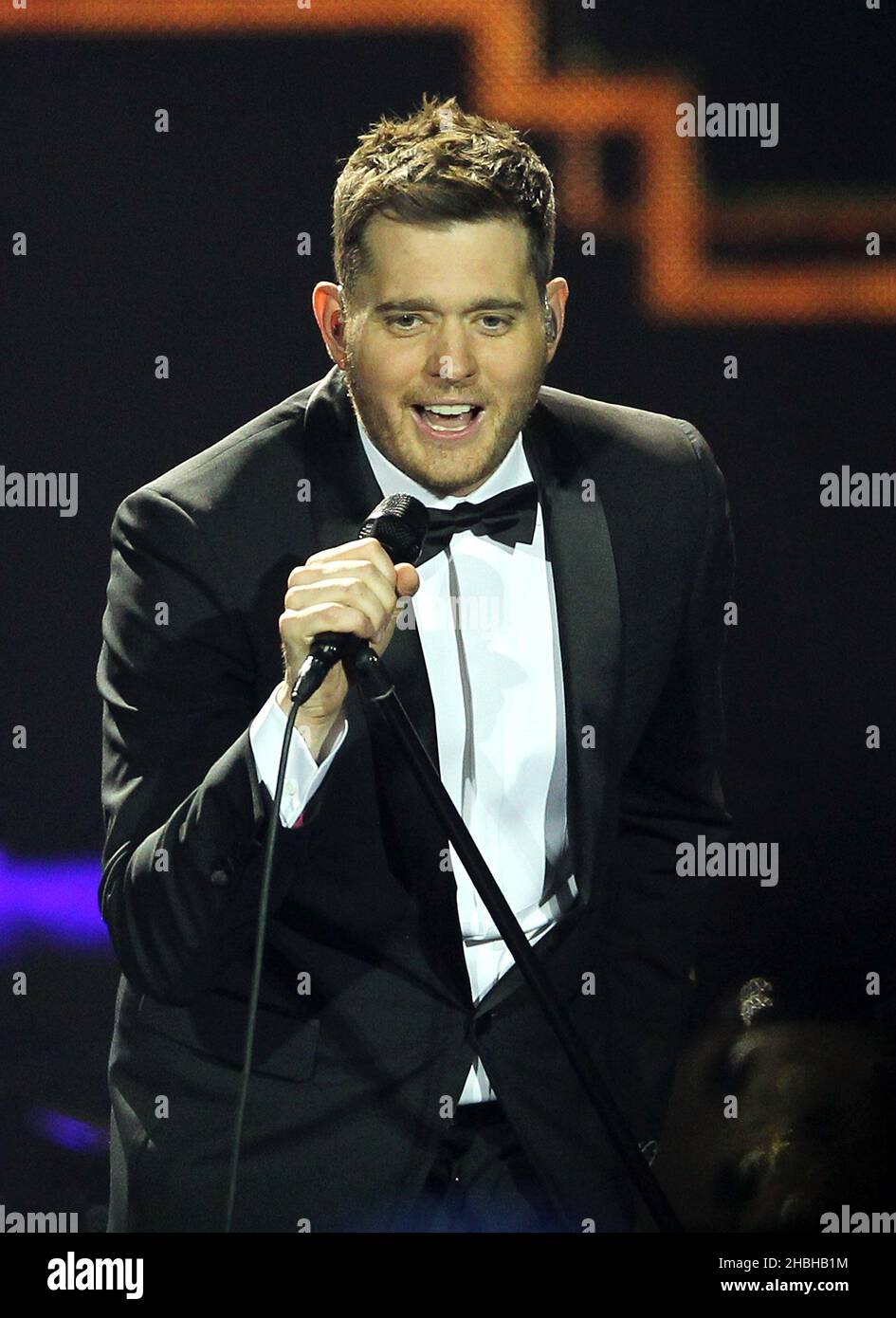 Michael Buble performs on stage at the 02 Arena in London Stock Photo ...