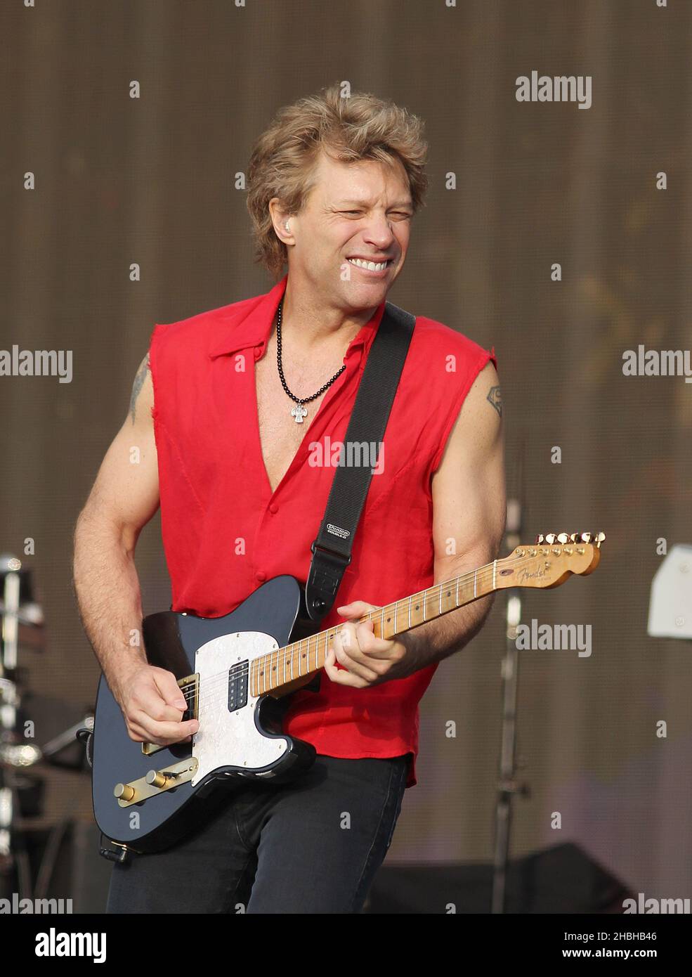 Jon Bon Jovi of Bon Jovi performing on stage at the Barclays Summertime ...