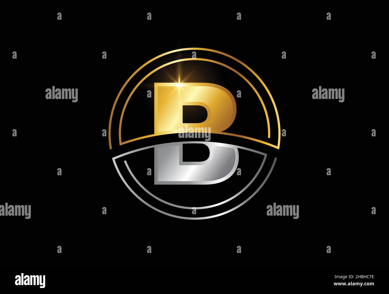 Initial letter B with circle frame. Golden and silver color alphabet ...