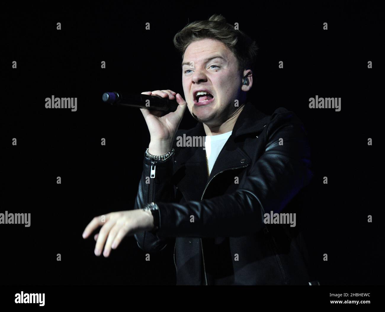Conor Maynard performs on stage as support for Will.I.Am at the 02 ...