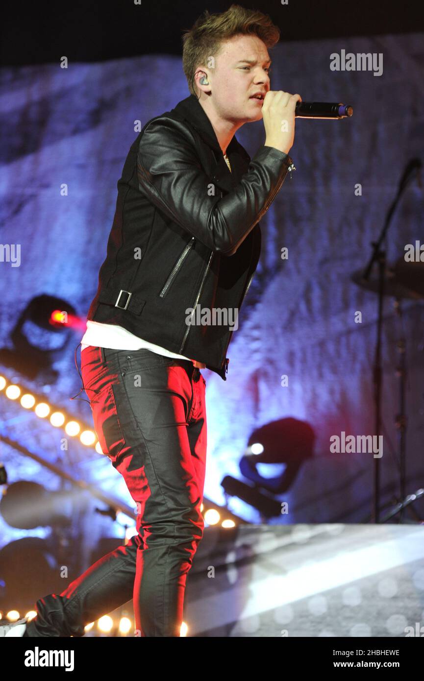 Conor Maynard performs on stage as support for Will.I.Am at the 02 ...