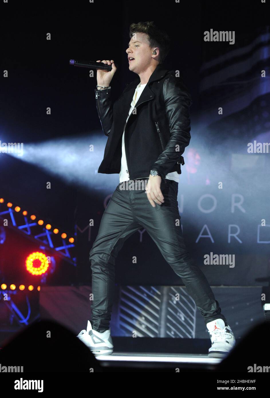 Conor Maynard performs on stage as support for Will.I.Am at the 02 ...