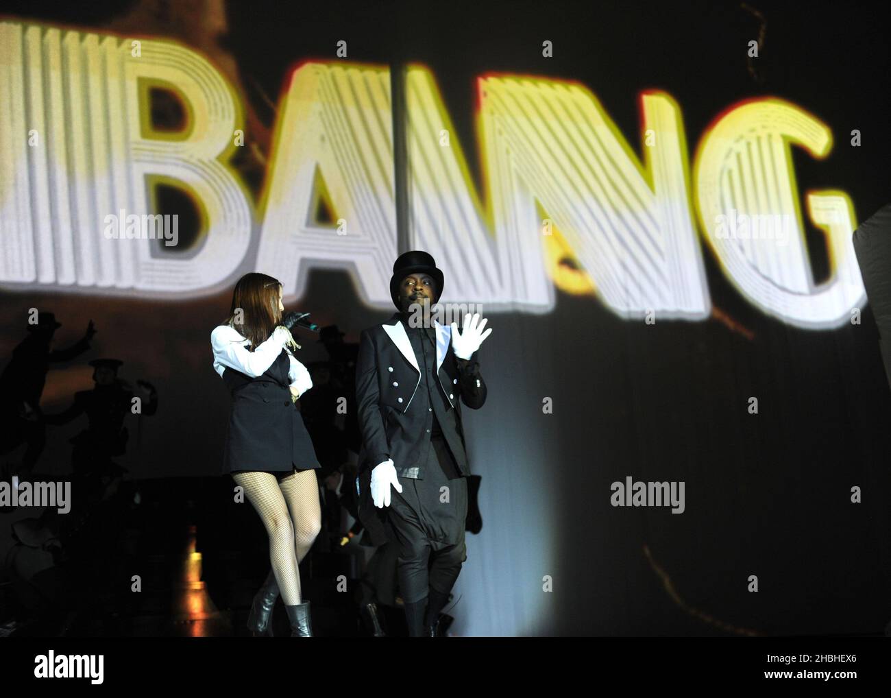 Leah McCall and Will.I.Am perform on stage at the 02 Arena in London ...