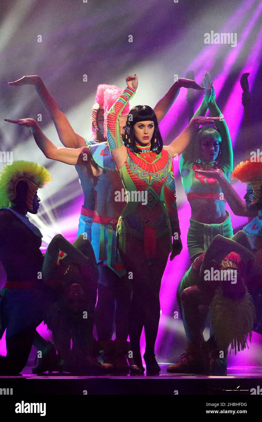 Katy perry performing at the o2 arena london hi-res stock photography ...