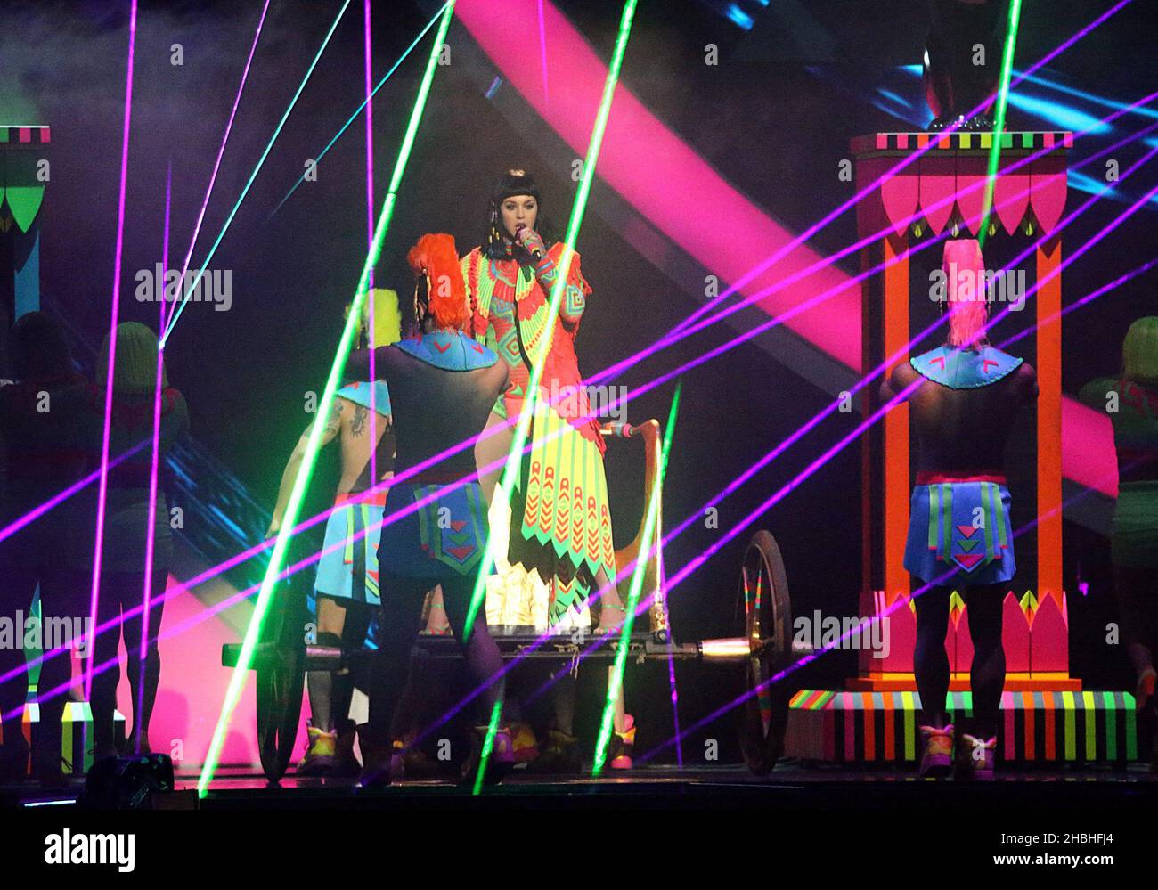 Katy Perry performs on stage during the 2014 Brit Awards at the O2 ...