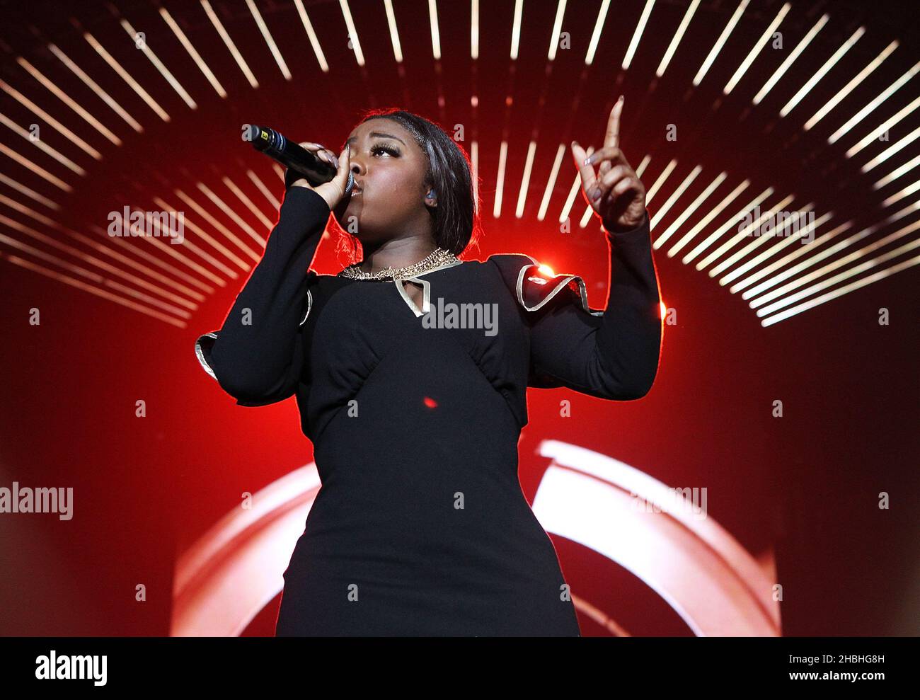Hannah Barrett performs on stage at Wembley Arena during the X Factor ...